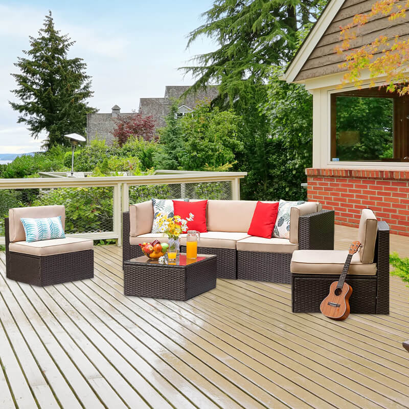 5 Seater Rattan Sofa Garden Sofa Set with Coffee Table RattanGardenMall